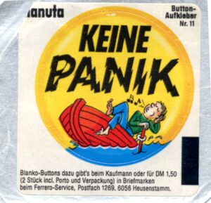 Meal Toy: 11 Keine Panik (Stickers, Germany(Hanuta - Button Sprüche ...