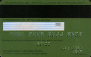 Bank Card: UniBank Visa Green (Unibank, AzerbaijanCol:AZ-VI-0027