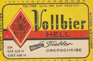 Drink Label: Oberscheibner Vollbier hell (Brauerei Fiedler Oberscheibe ...