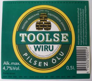 Drink Label: Toolse Wiru pilsen Olu (AS «Viru Õlu», EstoniaCol:EE-BEER ...