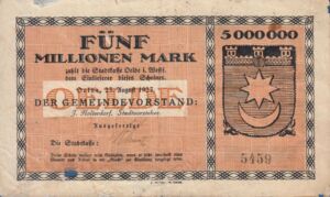 Banknote: 5 Millionen Mark (German Notgeld(Oelde) Kel:4099a.3