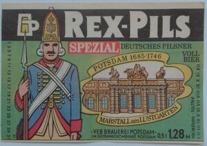 Etiqueta de Bebida: Potsdamer Rex-Pils (Brauerei Potsdam, República Democrática AlemãCol:DD-BEER ...