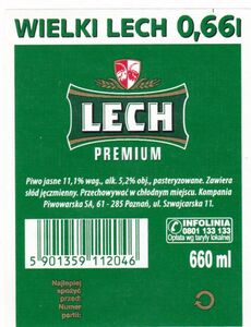 Drink Label: Lech Premium (Lech Browary Wielkopolski, PolandCol:PL-BEER ...