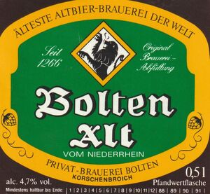 Etiqueta de Bebida: Bolten Alt (Privatbrauerei Bolten, Alemanha) Col:DE ...