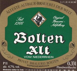 Drink Label: Bolten Alt (Privatbrauerei Bolten, Germany, Federal ...
