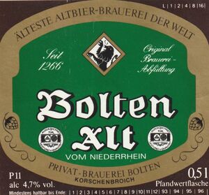Drink Label: Bolten Alt (Privatbrauerei Bolten, Germany, Federal ...