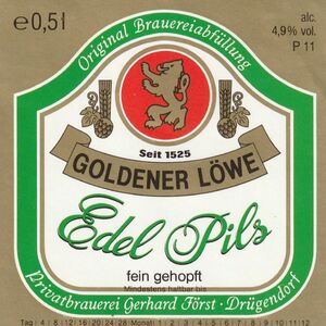 Drink Label: Goldener Löwe Edel Pils (Privatbrauerei Gerhard Först ...