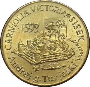 Münze: 5 Tolarjev (400th Anniversary of the Battle of Sisak) (Slowenien) (1991-2006 Tolar ...