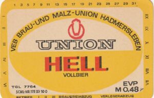 Drink Label: Union Hell (Brauerei Hadmersleben, Germany, Democratic ...