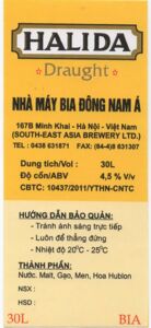 Drink Label: Halida Draught (South East Asia Brewery, VietnamCol:VN ...
