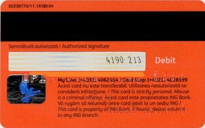 Bank Card: Ing Orange (ING Bank, RomaniaCol:RO-VI-0167