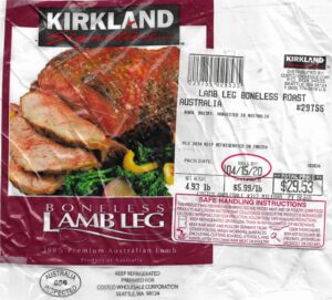 Food Label: Kirkland Boneless Lamb Leg (Costco Wholesale Corp., United ...