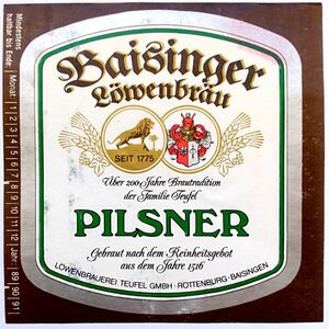 Drink Label: Baisinger Pilsner (Löwenbrauerei P. Teufel, Baisingen ...