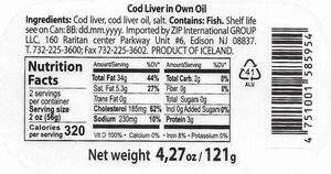 Food Label: Riga Gold Iceland Cod Liver (Gamma-A, LatviaCol:LV-FISH-00005