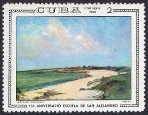 Stamp: Coastline; L. Romanach (Cuba(Academy of Fine Arts 'San Alejandro ...