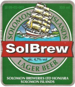 Drink Label: SolBrew (Solomon Breweries LTD, Solomon IslandsCol:SB-BEER ...