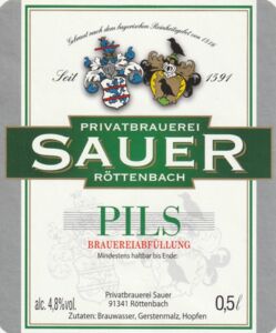 Drink Label: Sauer Pils (Privatbrauerei Sauer, Germany, Federal ...