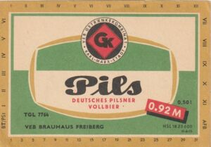 Drink Label: Freiberger Pils (VEB Brauhaus Freiberg (im GK Karl-Marx ...