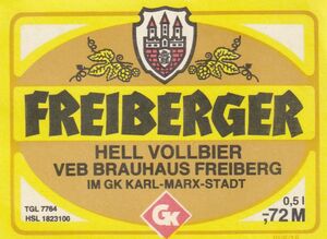 Drink Label: Freiberger Hell (VEB Brauhaus Freiberg (im GK Karl-Marx ...