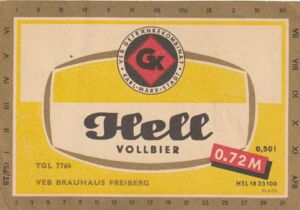 Drink Label: Freiberger Hell (VEB Brauhaus Freiberg (im GK Karl-Marx ...