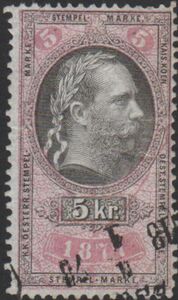 Stamp: Stempel Marke 1877 5kr (Austria: Revenue Stamps(Revenues ...