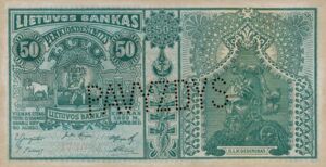 Banknote: 50 Litai (Lithuania(1922 November Issue) Wor:P-19s.1