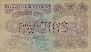 Banknote: 10 Litai (Lithuania(1922 November Issue) Wor:P-18s
