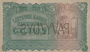 Banknote: 5 Litai (Lithuania) (1922 November Issue) Wor:P-15s