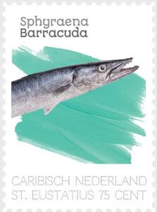 Stamp: Barracuda (Sphyraena sp) (Saint Eustatius(Sea Life (2020)) Sn:BQ ...