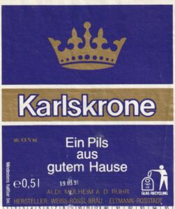 Drink Label: Karlskrone Pils (Weiss Rössl Bräu, Germany, Federal RepublicCol:DE-BEER-007582