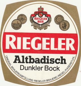 Drink Label: Riegeler Altbadisch Dunkler Bock (Riegeler Brauerei, Germany, Federal RepublicCol ...
