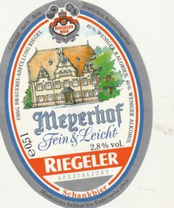 Dranketiket: Riegeler Meyerhof Schankbier (Riegeler Brauerei, DuitslandCol:DE-BEER-007634