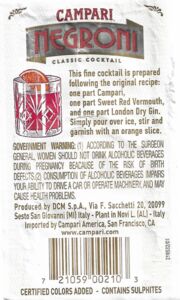 Drink Label: Campari Negroni (DCM S.p.A., ItalyCol:IT-APE-000015