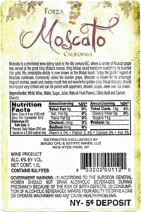 Drink Label: Forza Moscato California (Biagio Cru & Estates Wines, LLC ...