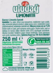 Drink Label: Uludağ, Limonata Şekersiz - Gazsız Limonlu İçecek (Uludağ ...