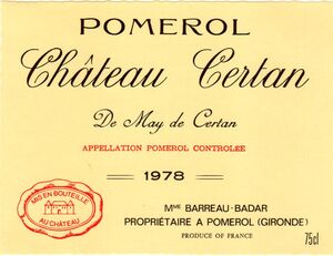 Drink Label: Château Certan De May - Pomerol AOC 1978 (Barreau-Badar, France(Pomerol) Col:FR ...