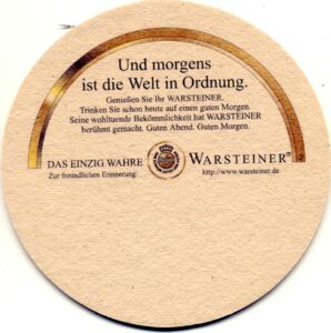 Beer Coaster: Warsteiner (Warsteiner Brauerei Haus Cramer KG, Germany ...