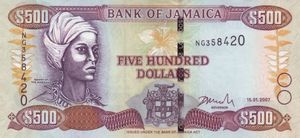 Banknote: 500 Dollars (Jamaica(2003-2021 "Watermark Portrait" Issue ...