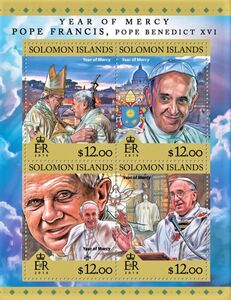Stamp: Pope Francis & Pope Benedict XVI (Solomon Islands(Year of Mercy ...