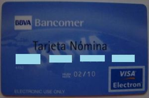 Bank Card: Tarjeta Nómina (Bancomer, MexicoCol:MX-VE-0012