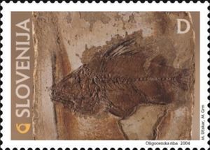 Stamp: Fossils - Oligocene Fish (Slovenia(Fossils of Slovenia) Mi:SI ...