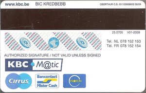 Bank Card: KBC Maestro (KBC - CBC, Belgium) Col:BE-MS-0024.02