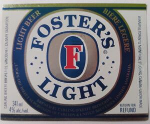 Drink Label: Fosters Light (Foster's Group, AustraliaCol:AU-BEER-000109