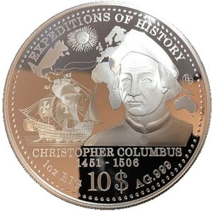 Coin: 10 Dollars (Big Five - Expeditions - Christopher Columbus) (Cook ...
