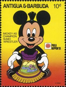 Briefmarke: Mickey as Champion Sumo Wrestler (Antigua und Barbuda ...