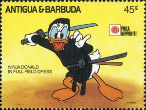 Stamp: Donald Duck as a Ninja (Antigua and Barbuda("Phila Nippon '91 ...