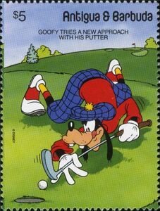Stamp: Goofy trying Snooker Shot into Hole (Antigua and Barbuda(Disney ...