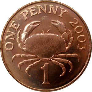 Coin: 1 Penny (Crab) (Guernsey(1985~Today - 3rd coinage) Col:GG-000021 ...