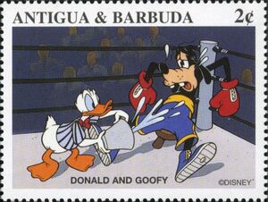 Stamp: Donald and Goofy in Boxing Ring (Antigua and Barbuda(Walt Disney ...