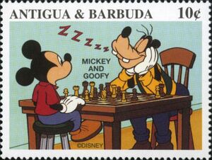 Timbre: Mickey and Goofy Playing Chess (Antigua et Barbuda(Walt Disney ...